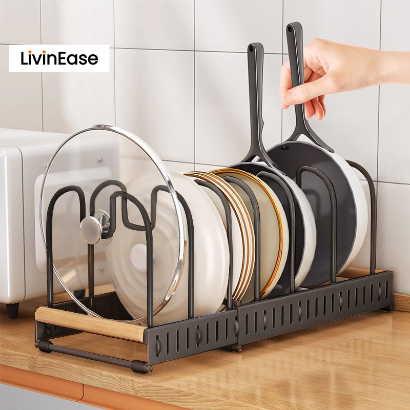 LivinEase Adjustable Width Kitchen Racks Organizer Expandable Pot Racks ...