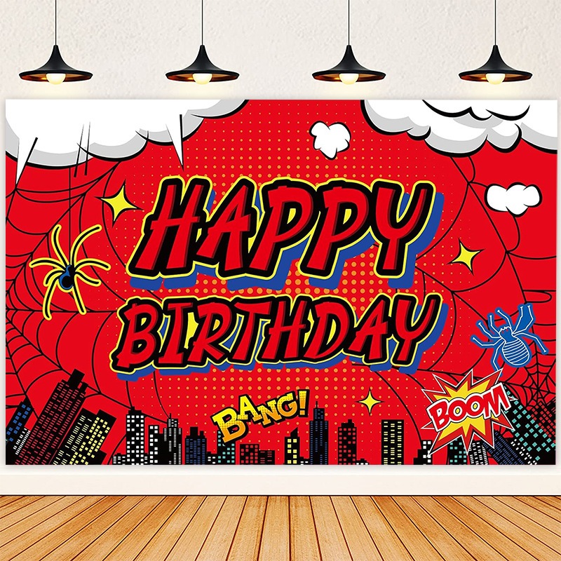 5x3ft Spider Web Backdrop Party Decoration, Red Spider Web Happy ...