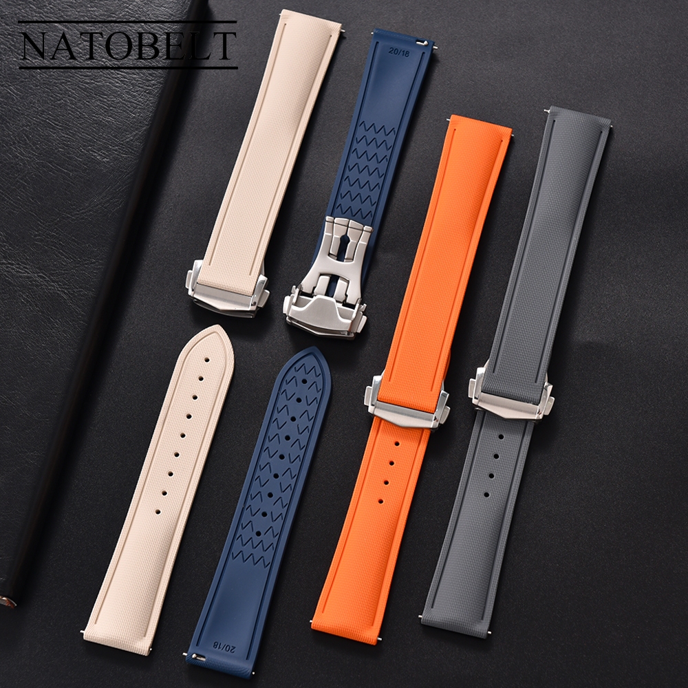 20mm 21mm 22mm Soft FKM Rubber Watch Strap Perfect Fit Cartier Santos ...