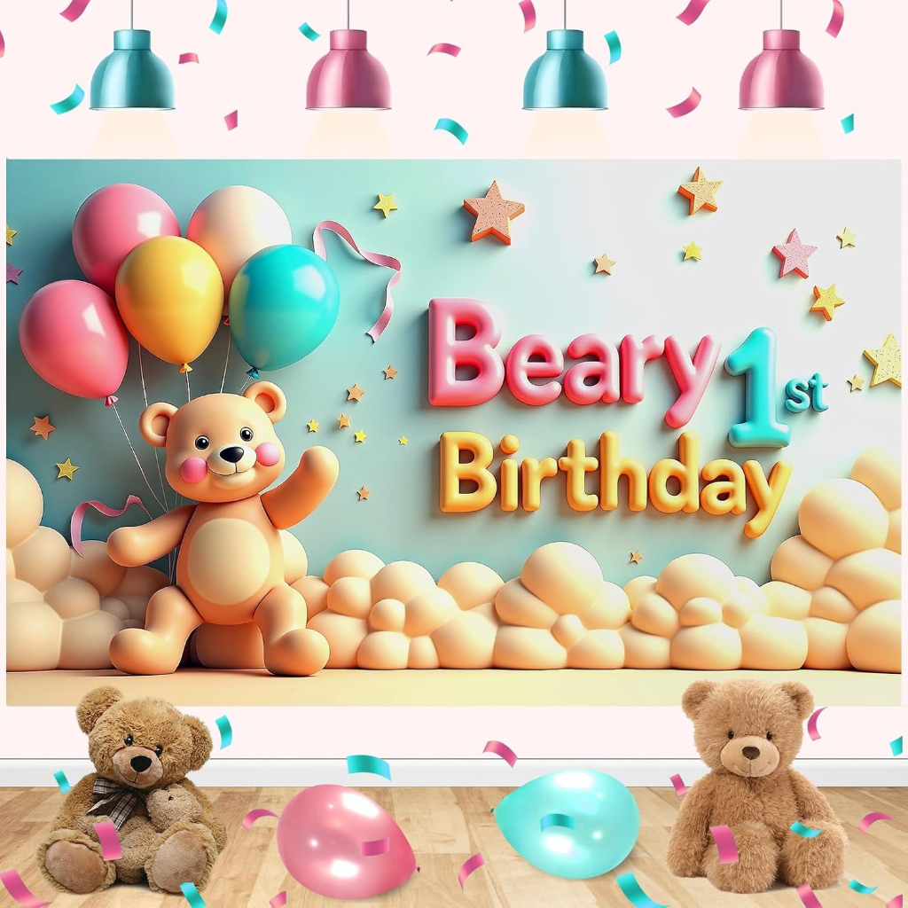 5x3ft Beary 1st Birthday Photography Backdrop Bearly First Birthday ...