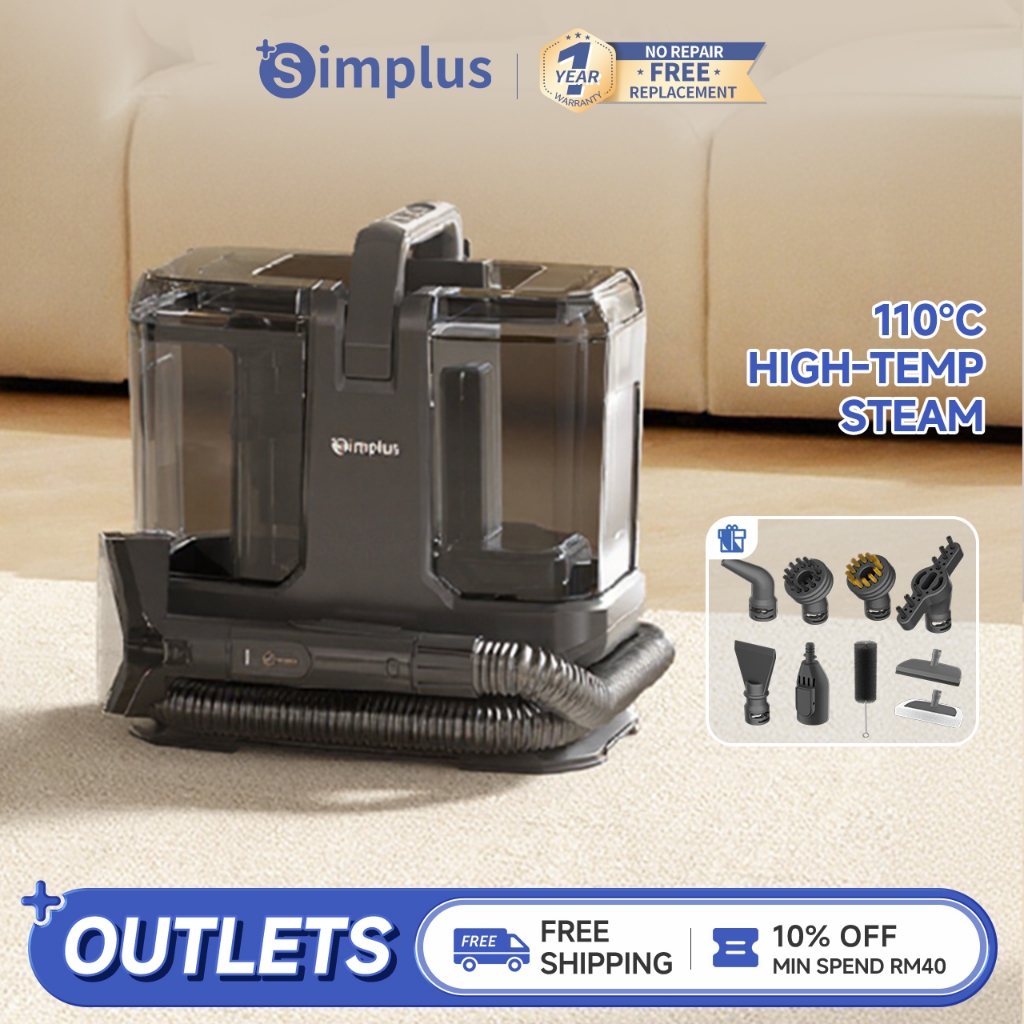 Simplus Carpet & Upholstery Spot Cleaner 110°C Steam Function 70°C Hot Water 18,000Pa Suction 2 ...