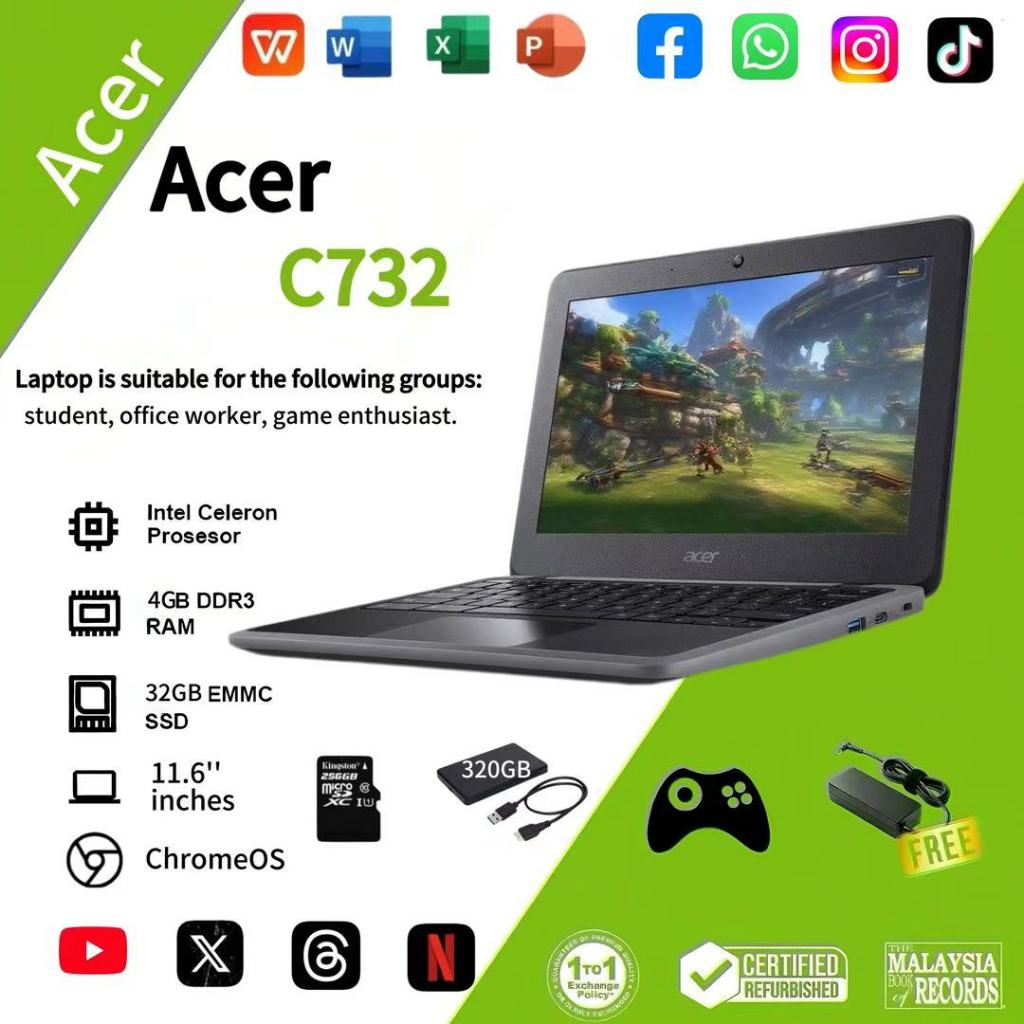 up to 320GB HDD/Acer C732 Chromebook /4GB RAM+32GB SSD/Murah laptop ...
