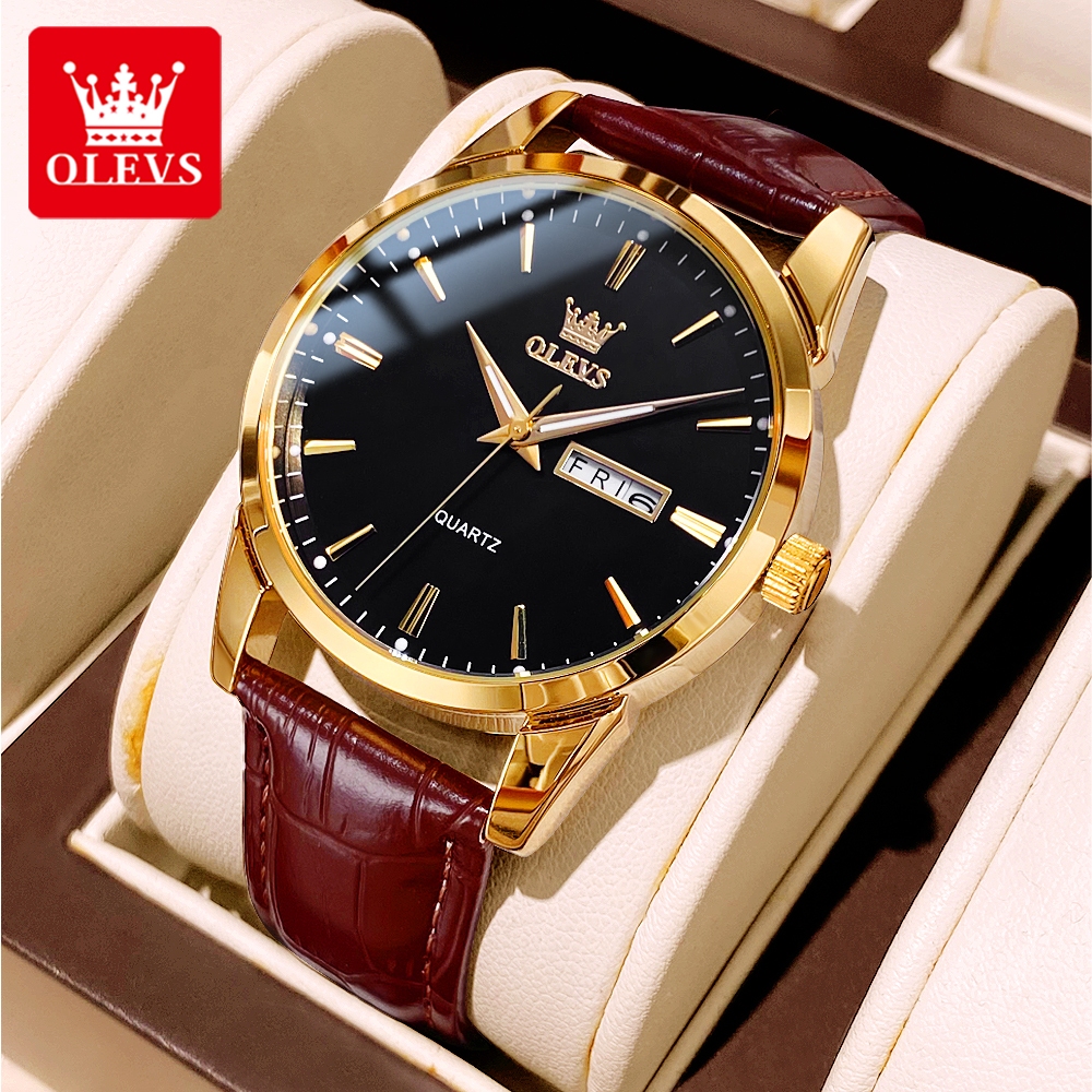 OLEVS Jam Tangan Lelaki Original Waterproof Quartz Luminous Leather ...