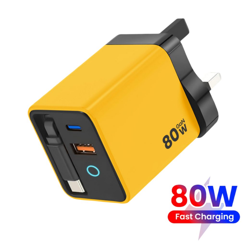 80W GaN USB-C Charging Head Fast Charger With Built-in 80cm Type C ...