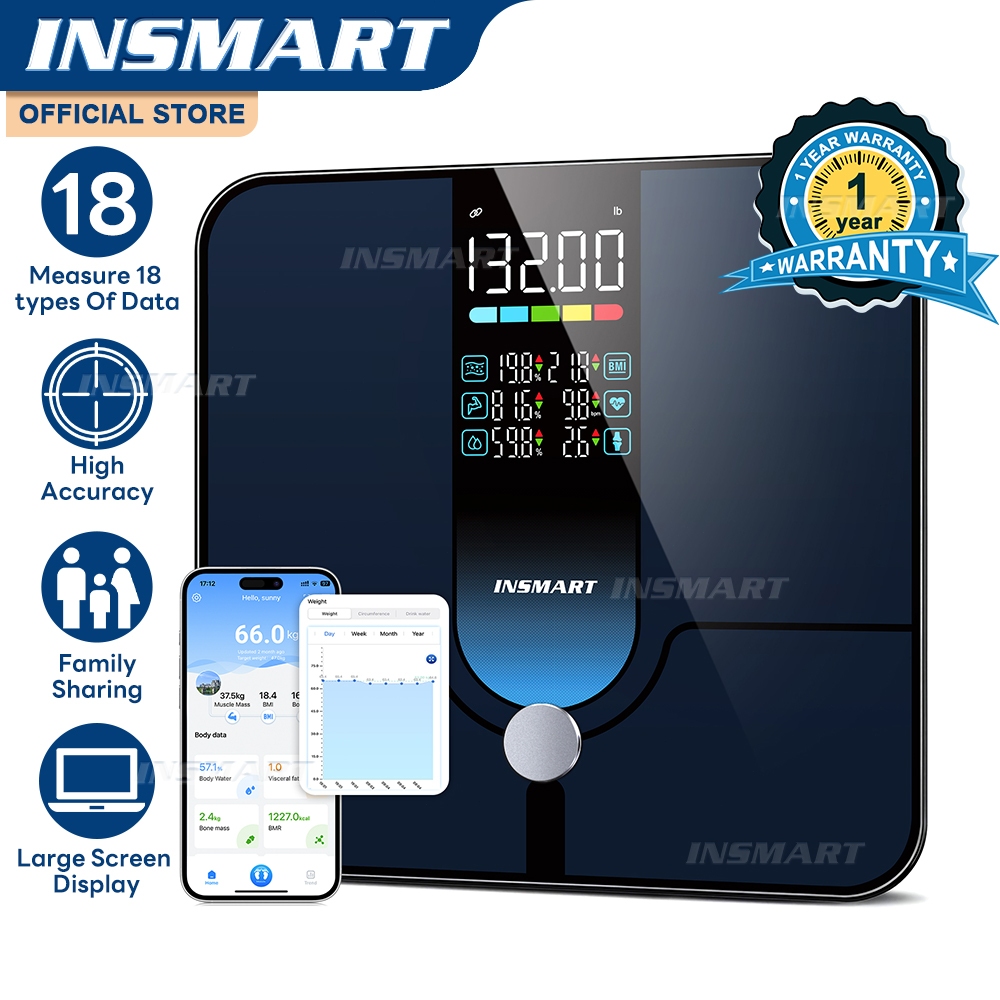 INSMART New 18 in 1 Digital Smart Body Fat Scale 220 kg Bluetooth ...