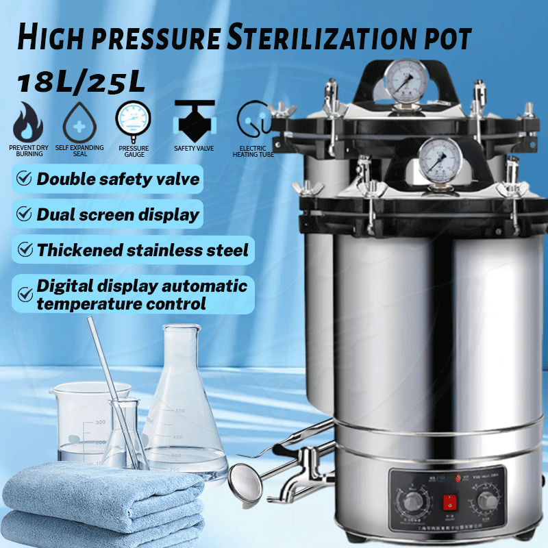 18L/25L Stainless Steel Steam Autoclave Sterilizer Dental Pressure ...