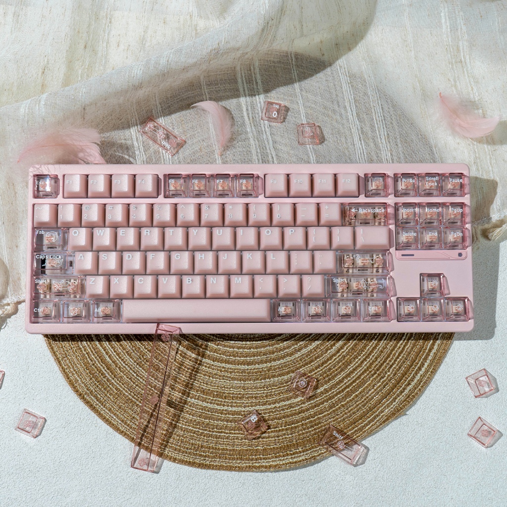 Translucent Pink PBT+PC keycaps Doubleshot Cherry profile 99 keycap set ...