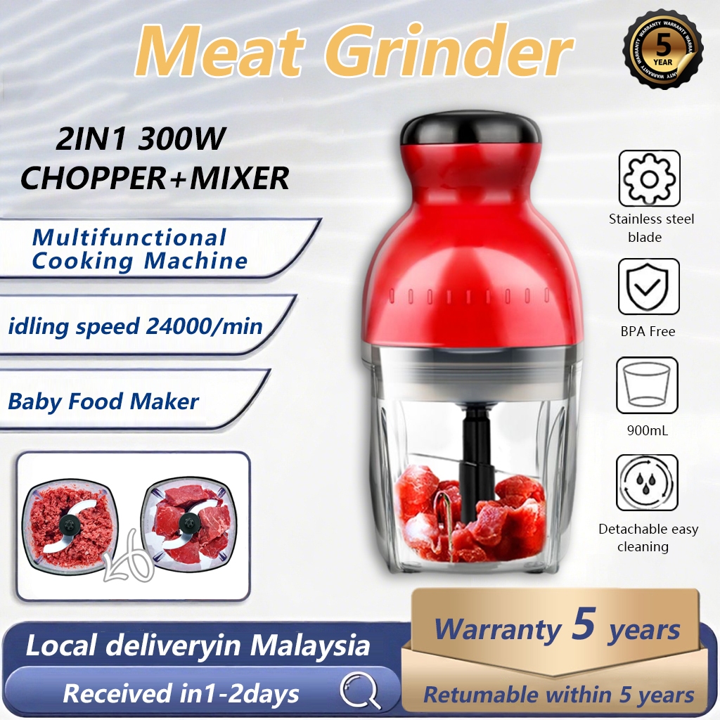 2 IN 1 Mini Chopper 300W Capsule Cutter (900ml) Blender Electric Mixer ...