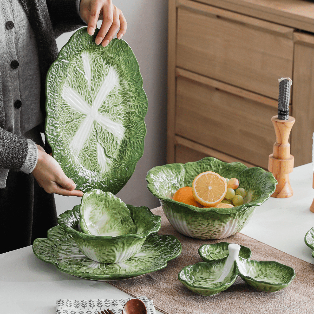 Cabbage Plate Hand-painted ceramic cutlery Green vegetable series salad ...