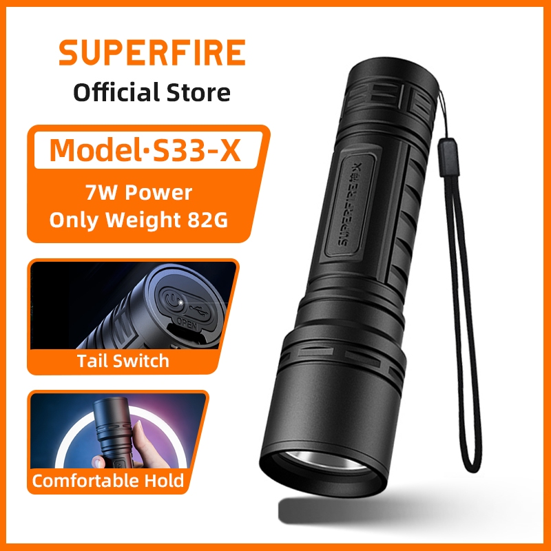 SUPERFIRE S33-X 7W Flashlight Mini LED USB Rechargeable Torch Light Camping Fishing Outdoor ...