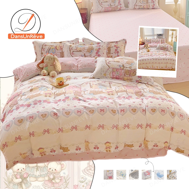 Set Cadar 3/4IN1 - Bear/Rabbit Print 可爱熊兔 Pink Lembut Saiz Single/Super ...