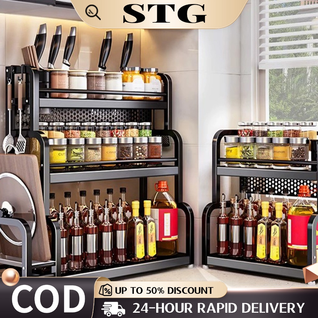 2/3-Tier Spice Rack Stainless Steel Kitchen Condiment Seasoning Storage ...