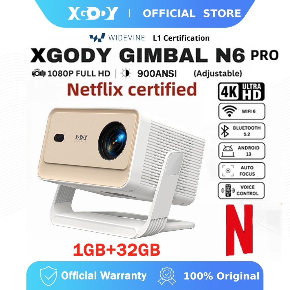 【Authorized by Netflix】XGODY Gimbal N6 PRO Projector 1+32GB Auto Focus ...