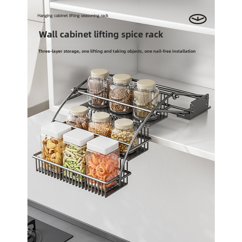 New style Kitchen cabinet, wall cabinet, pull-down basket, condiment ...