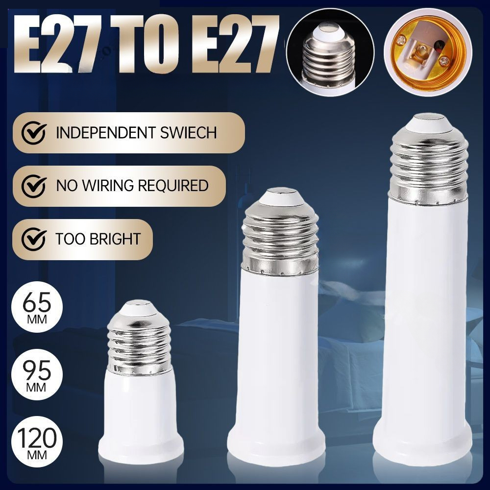 65mm 95mm 120mm E27 to E27 Lengthen Lamp Base Converter Adaptor Lamp ...