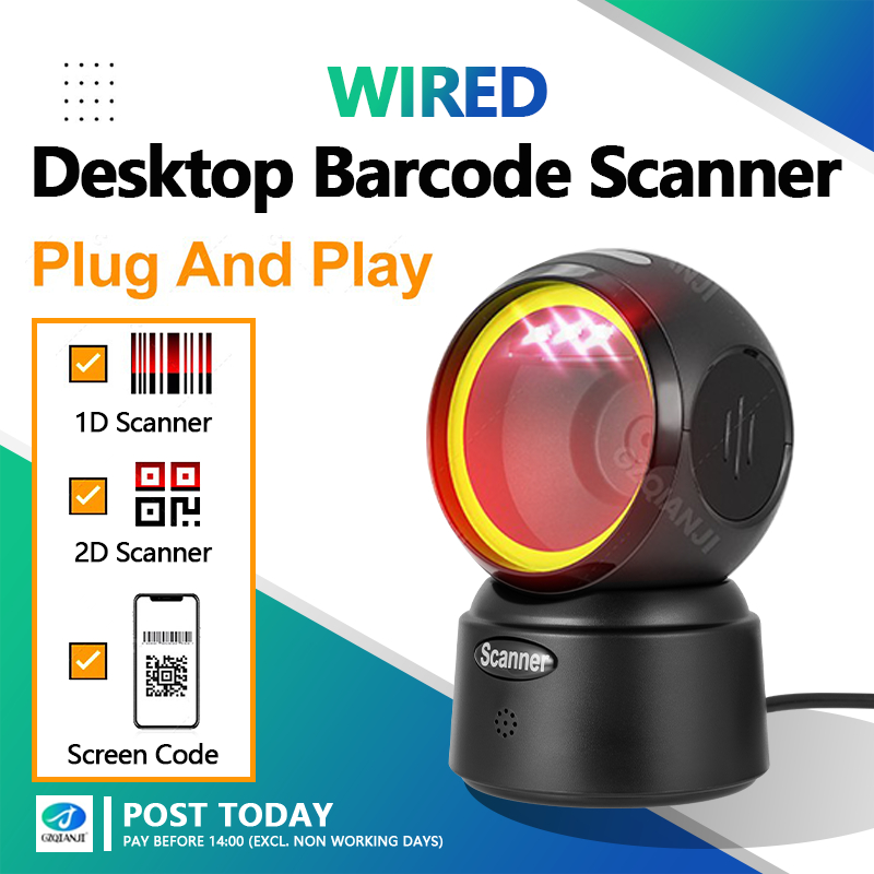 2D Desktop Barcode Scanner 1D/2D Code USB Plug and Play Support for Windows, MAC OS, Linux ...