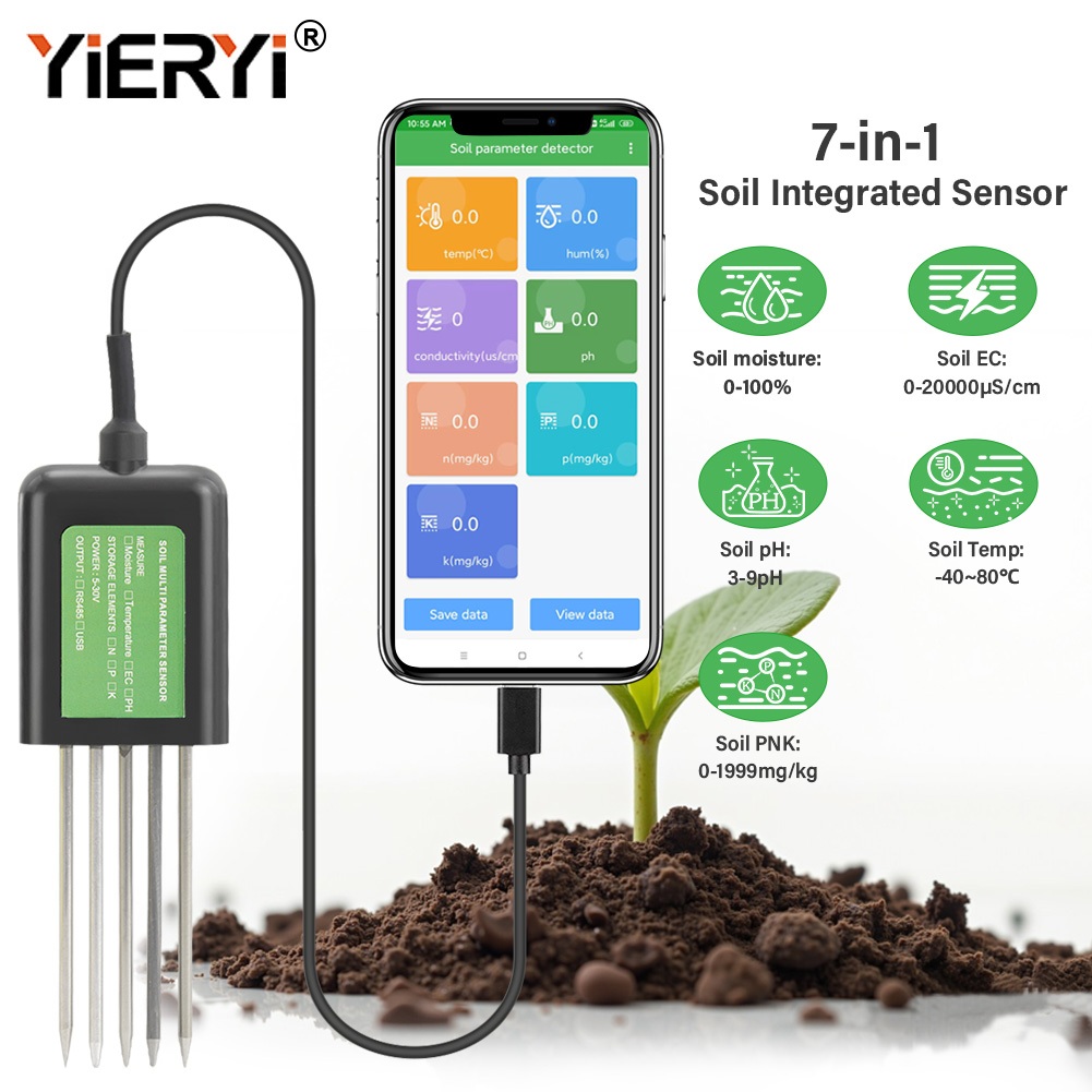 YIERYI 7-in-1 Soil Integrated Sensor EC/PH/NPK/Temp/Humidity/Fertility ...