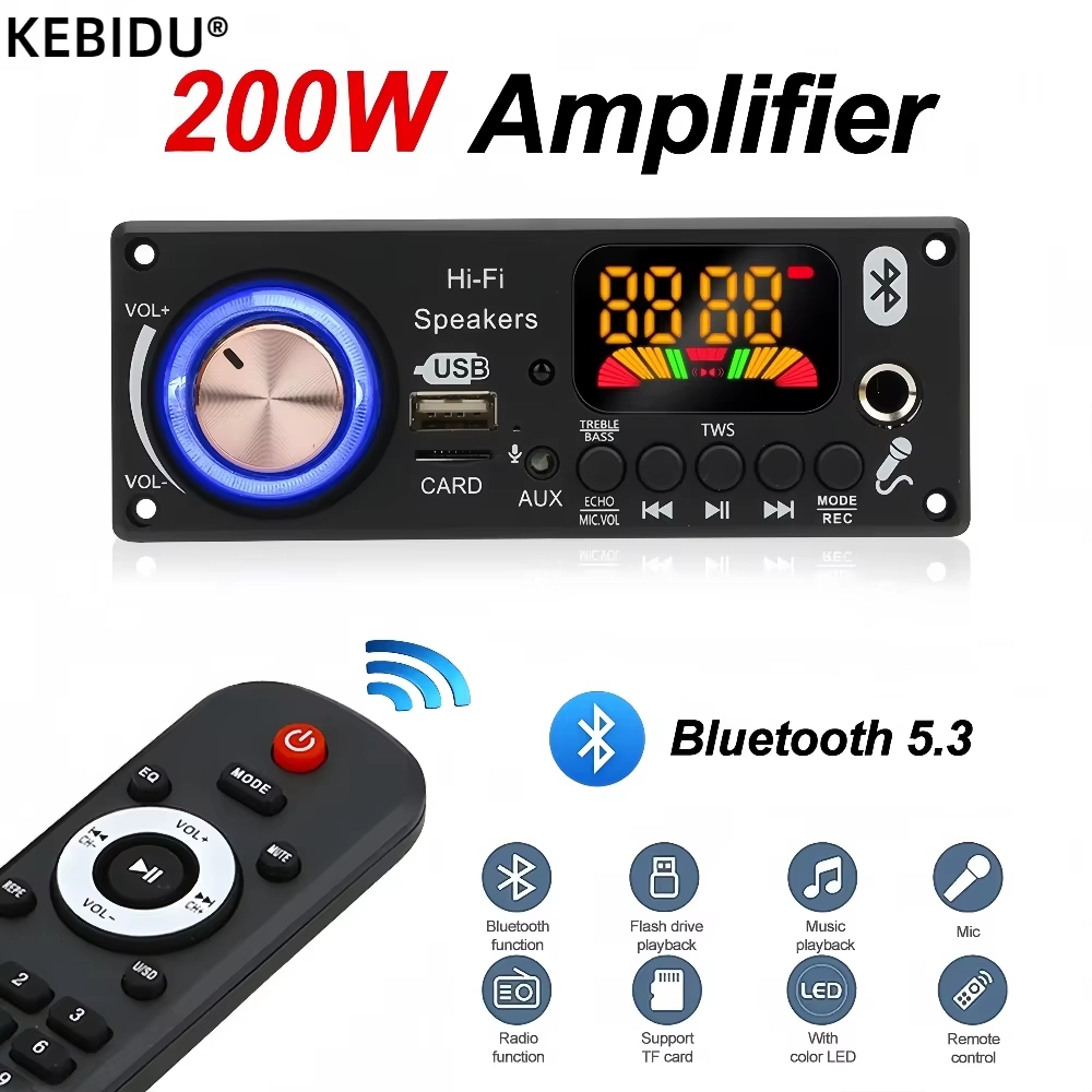 200W Amplifier Bluetooth 5.3 DIY MP3 WAV Decoder Board DC 12V 160W 200W ...