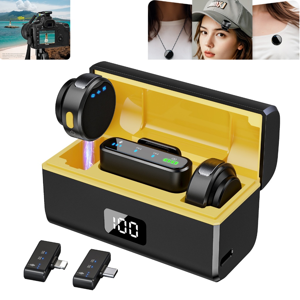 100M Lavalier Wireless Microphone for Camera Professional Lapel ...