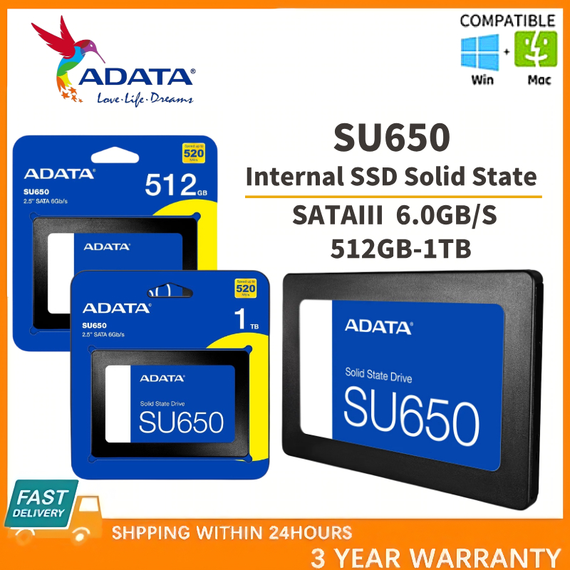 【Choice】SU650 ADATA SATA3 256GB/512GB/1TB/2TB Internal Solid State Drive 6.0Gb/s 2.5'' SSD ...