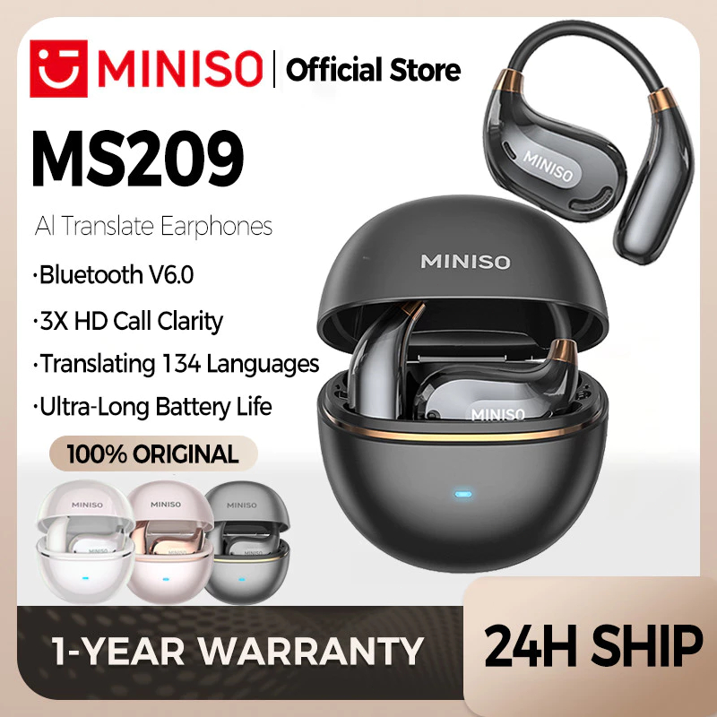 MINISO MS209 AI Translator Earbud Bluetooth 6.0 Open Ear Earphone Smart ...
