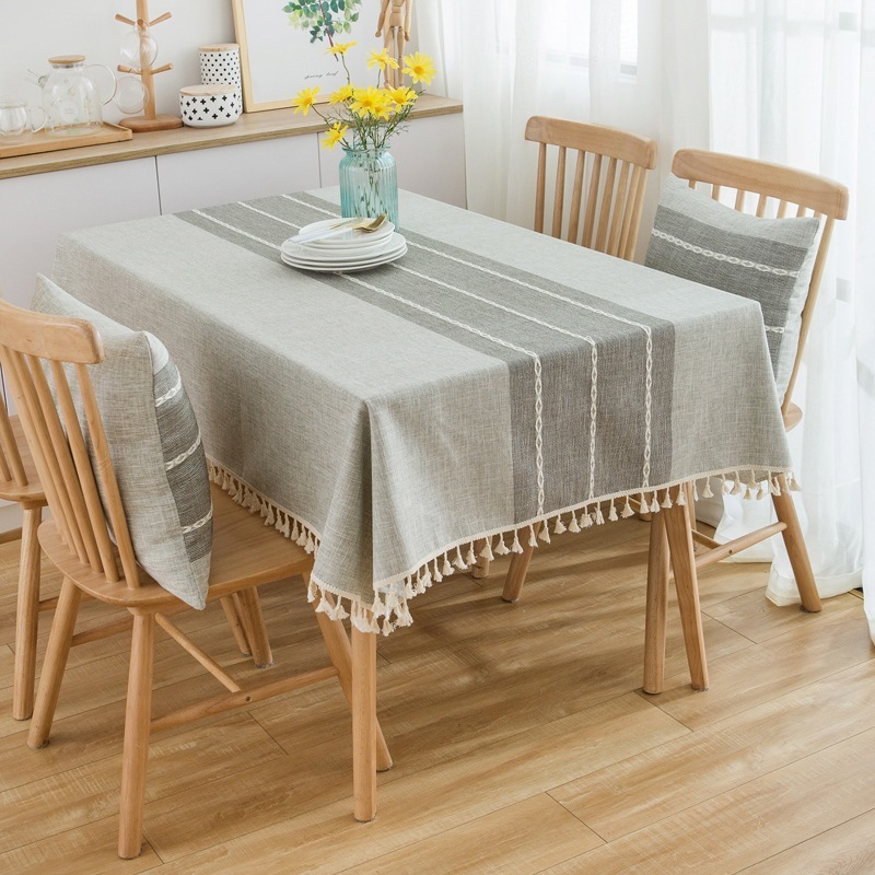 4-6-8-10 Seaters Gray Rectangular Table Cover Linen Waterproof Anti ...