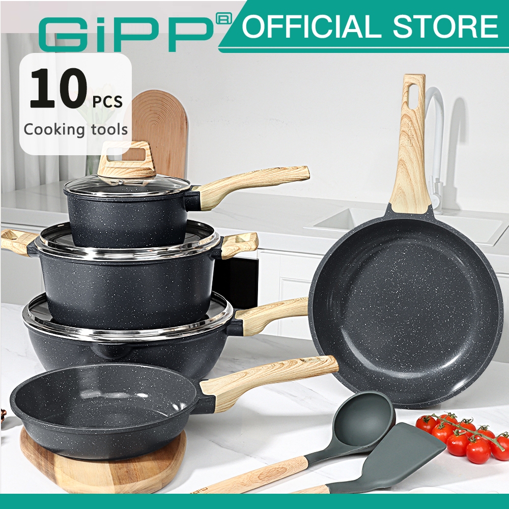 GIPP NonStick Cookware Set Kuali Batu Granite,Healthy Kitchen 10 Pcs ...