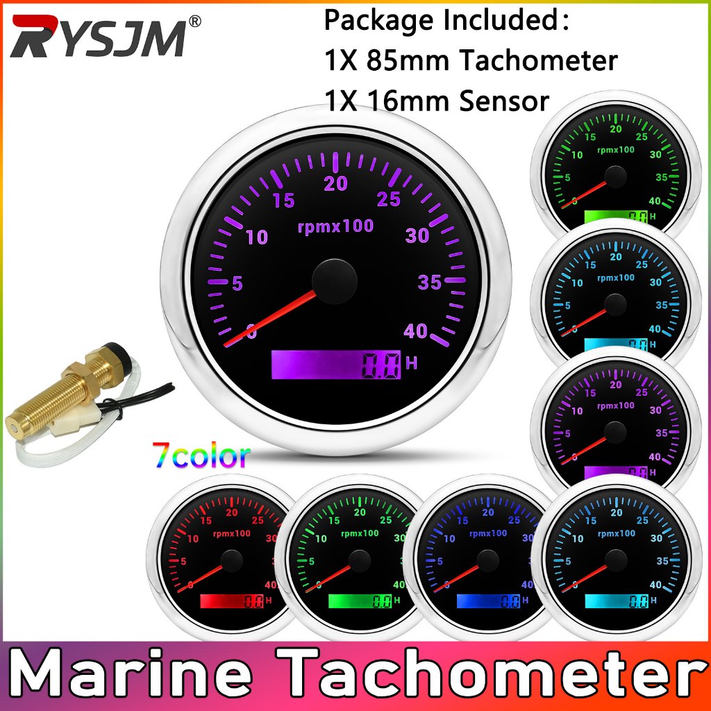 4000RPM Marine Tachometer Display + M16 Tachometer Sensor 7 Color ...