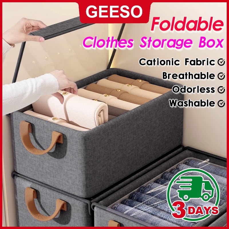 GEESO Foldable Clothes Storage Box With Lid Clothes Organizer Kotak ...