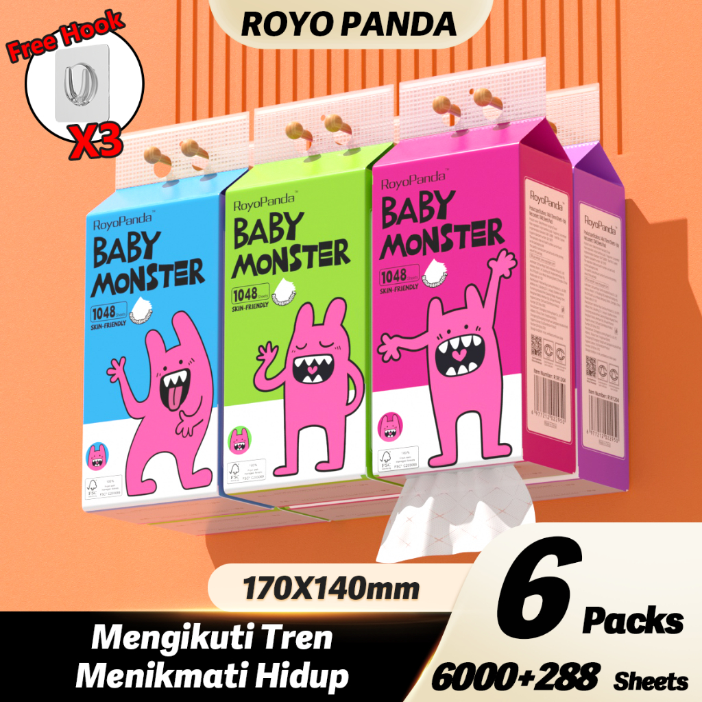 【6 Packs】RoyoPanda Baby Monster Hanging Tissue Facial Tissue Tissue ...
