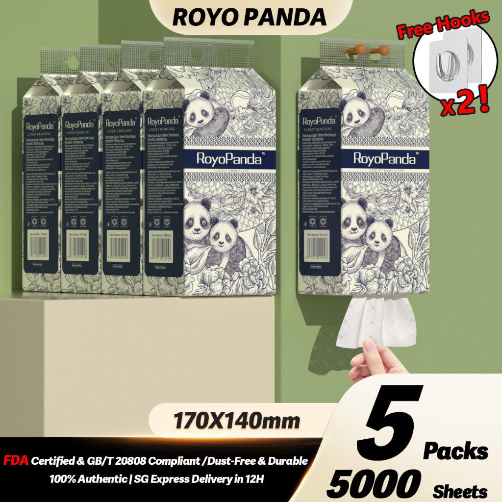 【5 Packs】Royo Panda Tissue Hanging Tissue Soft Deluxe Tissue Facial ...