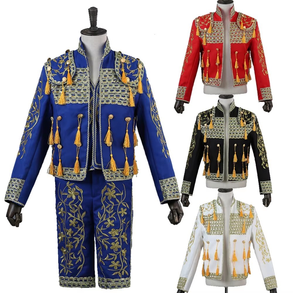 2025 Red Spanish Bullfighter Uniform Embroidered Tassel Set Three Piece ...