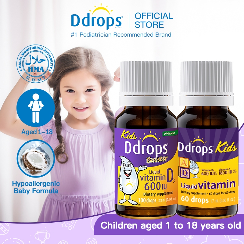 Ddrops Kids Bone & Vision Health Combo - Liquid Vitamin D3 600 IU + Vitamin A & D | Shopee Malaysia