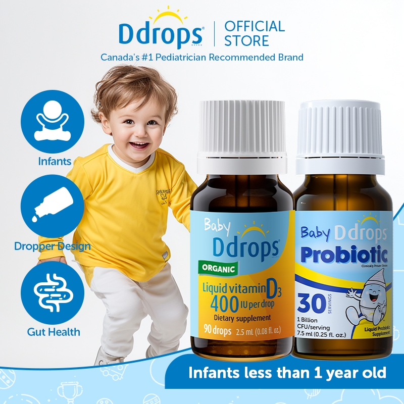 Ddrops Baby Growth & Digestive Health Combo - Liquid Vitamin D3 400 IU + Probiotics | Shopee ...