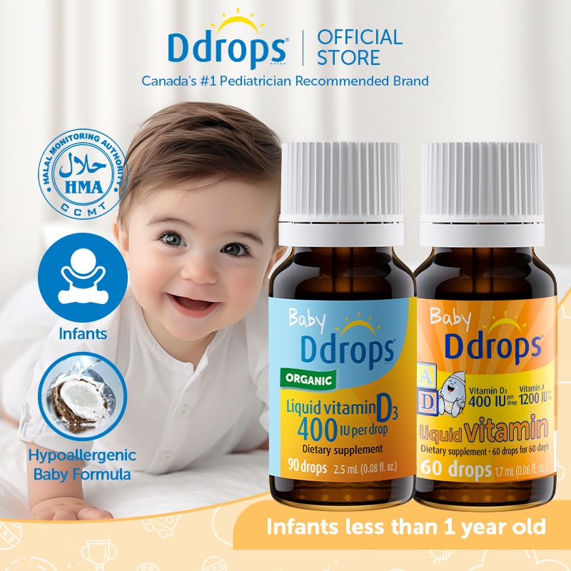 Ddrops Baby Bone & Vision Health Combo - Liquid Vitamin D3 400 IU + Vitamin A & D | Shopee Malaysia