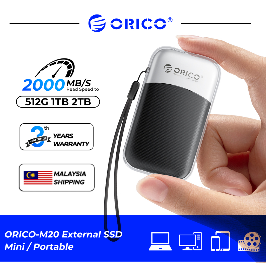 ORICO Taichi Portable SSD 2000MB/S External Solid State Drive 1TB USB 3.2 Gen2 Type- C PSSD (M20 ...