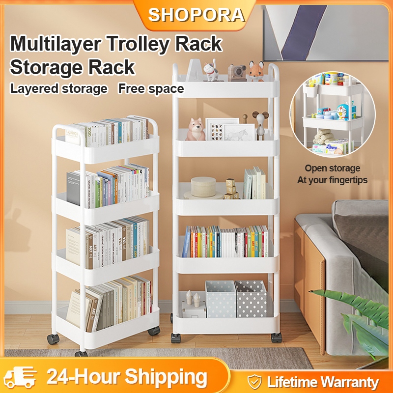 2/3/4/5 Tier Living Room Trolley Kitchen Trolley Shelf with Wheel ...