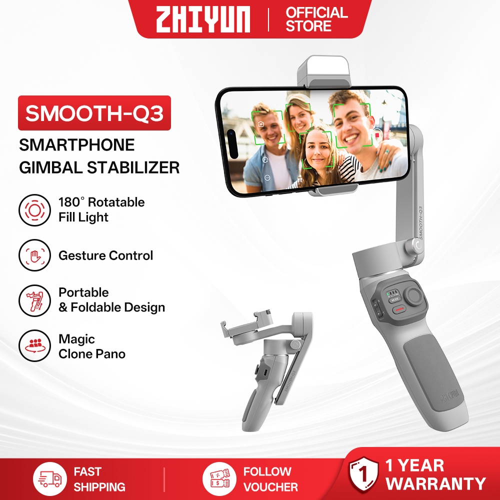 ZHIYUN Smooth Q3 Gimbal Stabilizer For Phone With Fill Light And Tripod ...