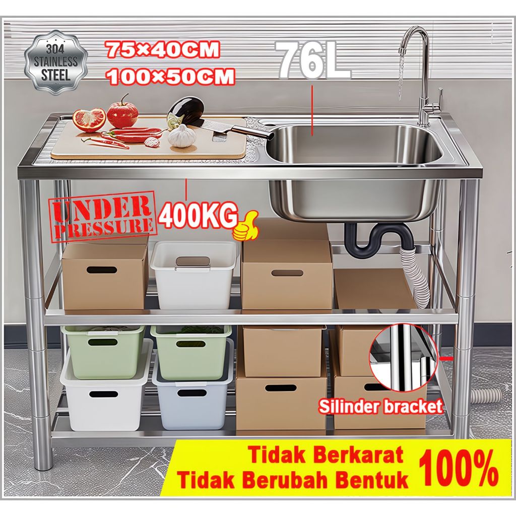 📦Local Stock📦 Stainless Steel Dapur Sink Set Standing Kitchen Sinki ...