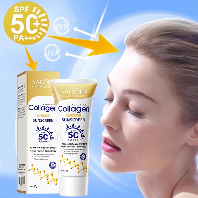 SADOER Collagen Sunscreen Cream Protector Facial Solar Sun Block SPF50+ PA+ + + Gel Isolation ...