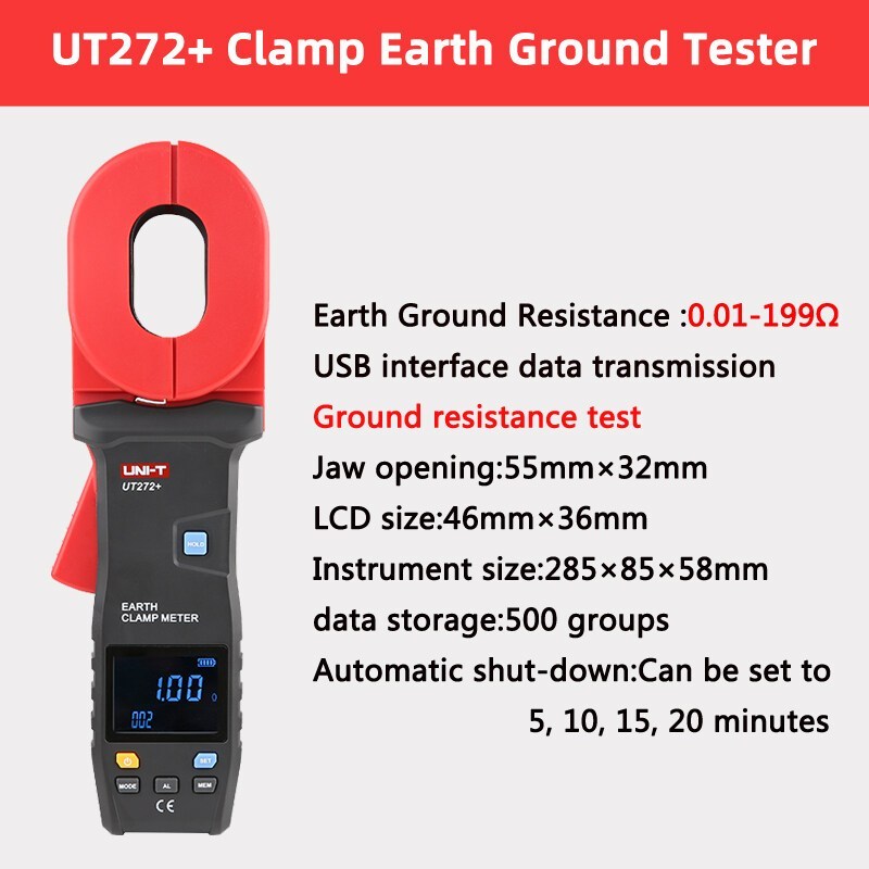 UNI-T Grounding Resistance Meter UT272+ Digital Clamp Earth Ground ...