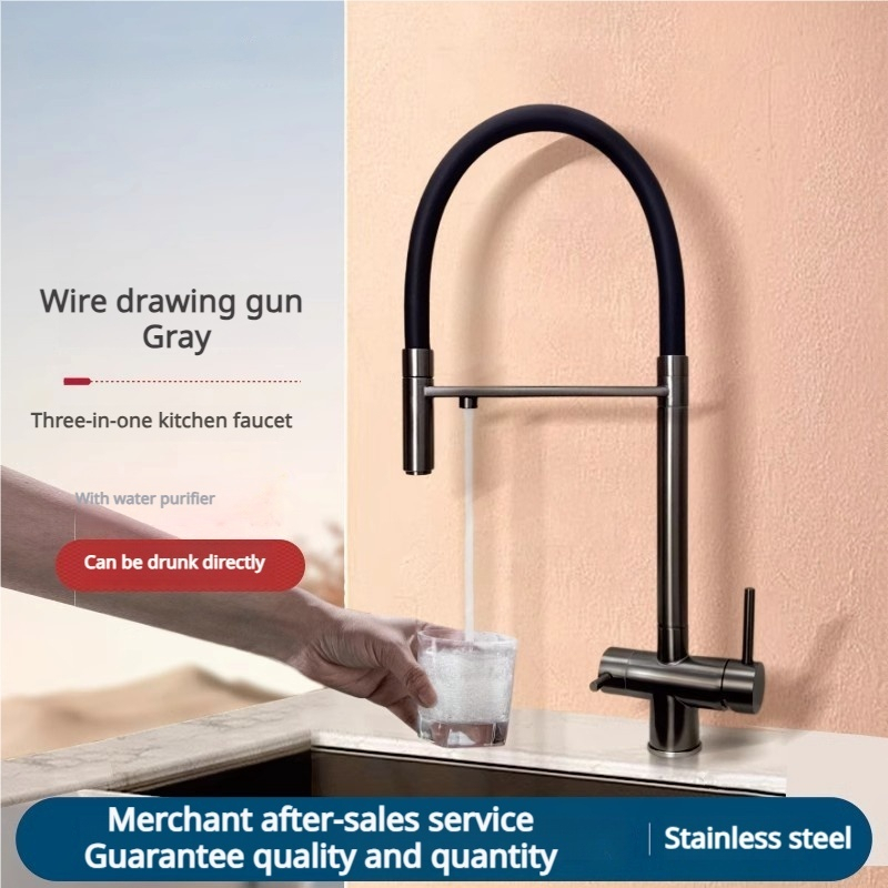 Kitchen pull-out faucet three-in-one hot and cold water faucet dual-use ...