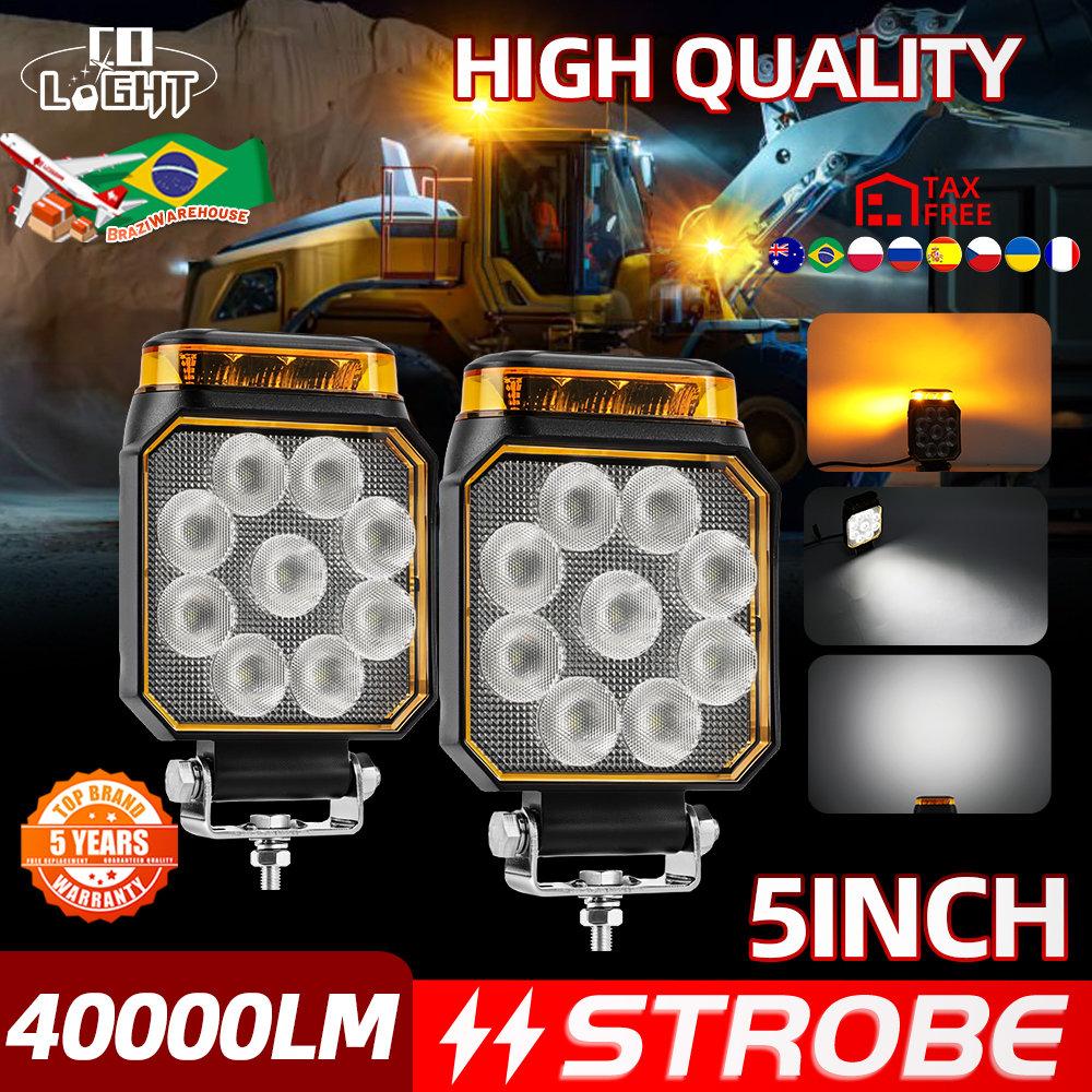 LED Work light 4 inch flood beam yellow 360⁰ beam beacon flash warning ...