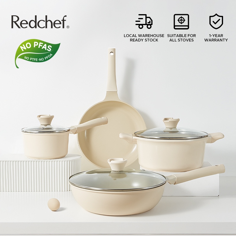 Redchef Ceramic 7 Pcs Cookware Set Non Stick PTFE Free Suitable All Stove Including Induction ...