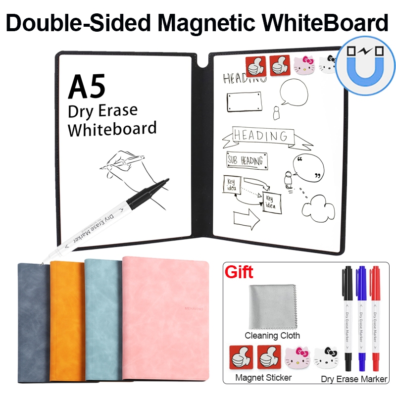 Magnetic Whiteboard Notebook A5 ,Reusable Dry Erase White Board, Double ...