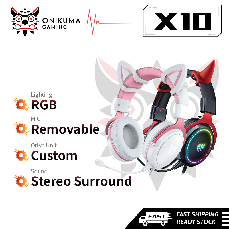 【Onikuma X10】Cute Cat Ear Devil Gaming Headset/Removable MIC/Noise ...