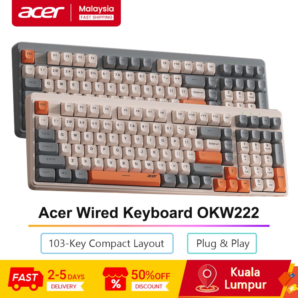 Acer OKW222 Wired Backlight Keyboard Ergonomic And Comfortable To The ...