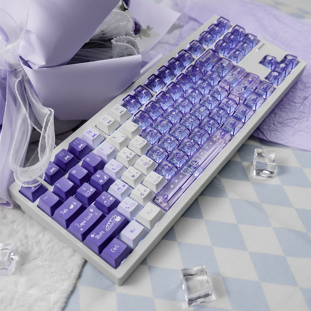 Gradient purple Keycap RGB Transparent cute style PC+PBT keycap set for ...