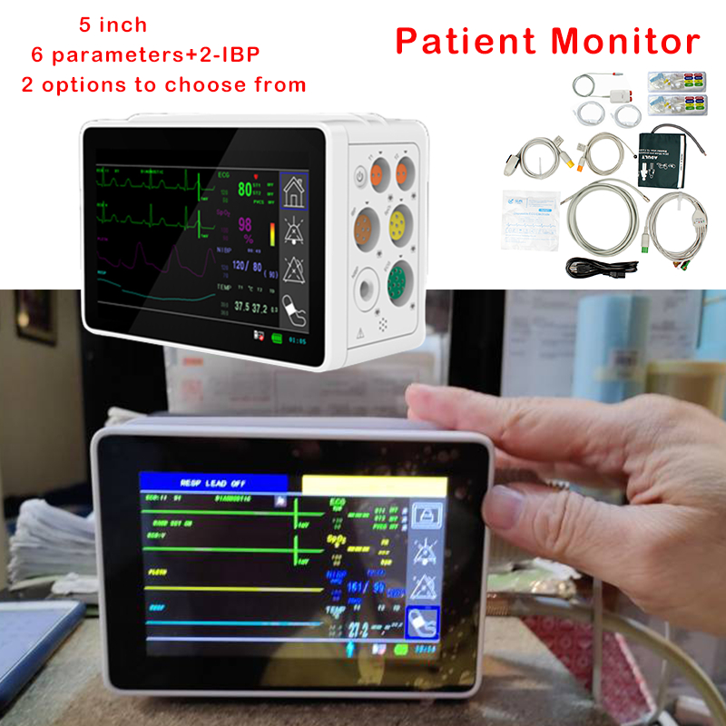 5 inch Adult Child Neonate use portable 6-parameter monitor ECG/NIBP/PR ...