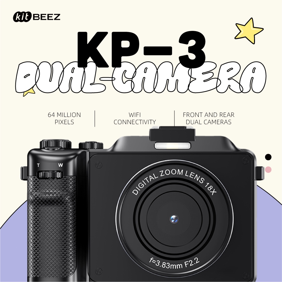 KiTBEEZ KP-3 WiFi 4K Digital Camera 64MP 18X Zoom DSLR with 1450mAh ...